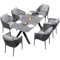 China Modern Aluminum Frame Outdoor Dining Table and Rattan Chairs for Restaurant or Garden for sale
