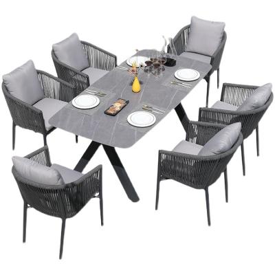 China Modern Aluminum Frame Outdoor Dining Table and Rattan Chairs for Restaurant or Garden for sale