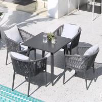 China Modern Aluminum Frame Outdoor Dining Table and Rattan Chairs for Restaurant or Garden for sale