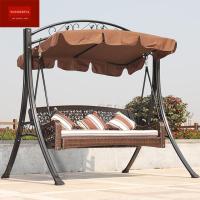 China Metal Rattan Swing Chair with Canopy 3-Seater Garden Furniture Metal Steel Frame for sale