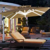 China Modern Design Aluminum Pole Outdoor Sun LED Light Patio Roma Parasol for Garden Shade for sale