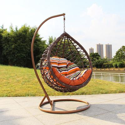 China Waterproof Outdoor Wicker Furniture Swing Chair in Water Drop Shape with Metal Frame for sale