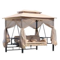 China Outdoor Metal Patio Swings Bed with Mosquito Net Customized 4 Seater Double Roof for sale