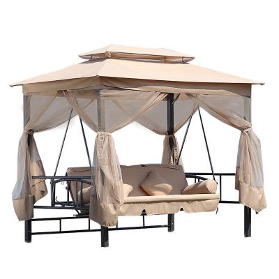 China Outdoor Metal Patio Swings Bed with Mosquito Net Customized 4 Seater Double Roof for sale