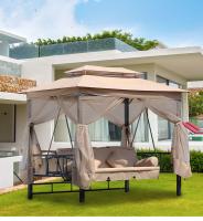 China Outdoor Metal Patio Swings Bed with Mosquito Net Customized 4 Seater Double Roof for sale