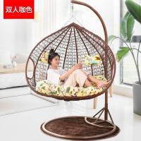 China Modern Outdoor Rattan Wicker Double Seat Hanging Egg Patio Swing Chair with Metal Stand for sale