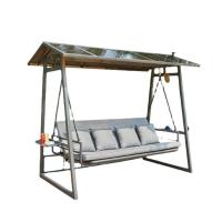 China Modern Outdoor Garden Aluminium Hanging Bed Frame 4 Seater Swing Chair with LED Light for sale
