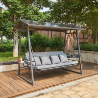 China Modern Outdoor Garden Aluminium Hanging Bed Frame 4 Seater Swing Chair with LED Light for sale