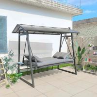 China Modern Outdoor Garden Aluminium Hanging Bed Frame 4 Seater Swing Chair with LED Light for sale