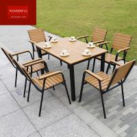 China Outdoor Furniture Aluminum Frame Dining Set Plastic Wood Table Set for Outdoor Dining for sale