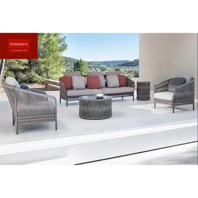 China Custom Nordic Design Furniture Aluminum and Rope Exterior Sofa for Outdoor Living for sale