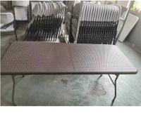 China Outdoor Camping Hiking Travelling 6FT Folding in Half Table with Rattan Design Brown for sale