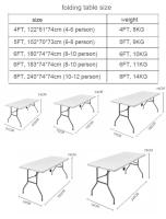 China Foldable 6ft 8ft Plastic Dinning BBQ Picnic Camping Table Outdoor Furniture for Events for sale