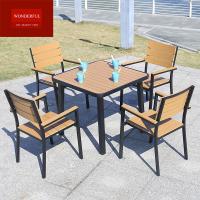 China Outdoor Yard Wood Furniture in Black Aluminum Frame with Yellow Plastic Wood Table Set for sale