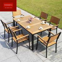 China Outdoor Yard Wood Furniture in Black Aluminum Frame with Yellow Plastic Wood Table Set for sale