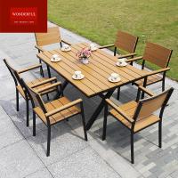 China Outdoor Yard Wood Furniture in Black Aluminum Frame with Yellow Plastic Wood Table Set for sale