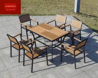 China Outdoor Yard Wood Furniture in Black Aluminum Frame with Yellow Plastic Wood Table Set for sale