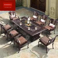 China Patio Furniture Set with Extendable Wood Table and Aluminium Outdoor Seating for sale