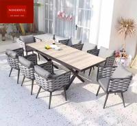 China Patio Furniture Set with Extendable Wood Table and Aluminium Outdoor Seating for sale