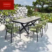 China Patio Furniture Set with Extendable Wood Table and Aluminium Outdoor Seating for sale