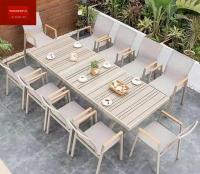 China Patio Furniture Set with Extendable Wood Table and Aluminium Outdoor Seating for sale