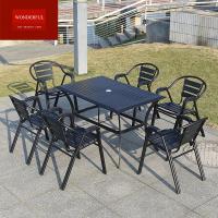 China Outdoor Plastic Wood Furniture Aluminum Garden Dining Set Table and Chairs for Garden for sale