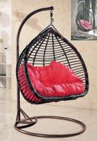 China Outdoor Furniture Double Seats Swing Chair in Black PE Rattan for Comfortable Relaxation for sale