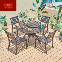 China Outdoor Patio Dining Set with Round BBQ Table and Luxury Cast Aluminum Garden Furniture for sale