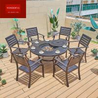 China Outdoor Patio Dining Set with Round BBQ Table and Luxury Cast Aluminum Garden Furniture for sale