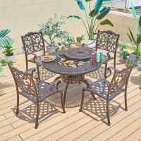China Pool Side Cast Aluminum Dining Set with BBQ Table and Garden Chair in Black/White/Brown for sale