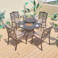 China Pool Side Cast Aluminum Dining Set with BBQ Table and Garden Chair in Black/White/Brown for sale