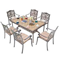 China Pool Side Cast Aluminum Dining Set with BBQ Table and Garden Chair in Black/White/Brown for sale