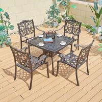 China Pool Side Cast Aluminum Dining Set with BBQ Table and Garden Chair in Black/White/Brown for sale
