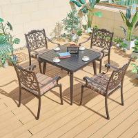 China Pool Side Cast Aluminum Dining Set with BBQ Table and Garden Chair in Black/White/Brown for sale