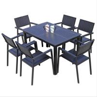China Garden Patio Dining Table Sets Plastic Wood Furniture Outdoor Chairs And Square Table 6 Seats for sale