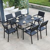 China Garden Patio Dining Table Sets Plastic Wood Furniture Outdoor Chairs And Square Table 6 Seats for sale