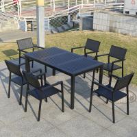 China Garden Patio Dining Table Sets Plastic Wood Furniture Outdoor Chairs And Square Table 6 Seats for sale