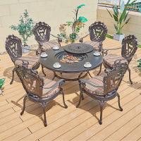 China Water Proof Villa Round Patio Dining Set Garden Cast Aluminum BBQ Table and 6 Chairs for sale