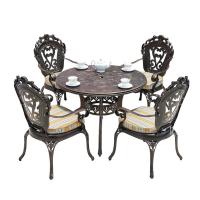 China Water Proof Villa Round Patio Dining Set Garden Cast Aluminum BBQ Table and 6 Chairs for sale