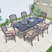 China Outdoor Dining Sets with Long Table and Comfortable Cast Aluminum Furniture in Brown for sale