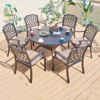 China Outdoor Dining Sets with Long Table and Comfortable Cast Aluminum Furniture in Brown for sale