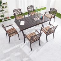 China Outdoor Dining Sets with Long Table and Comfortable Cast Aluminum Furniture in Brown for sale