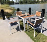 China Office Building Outdoor Furniture Round Wood Dining Table with Aluminum Frame Chairs for sale