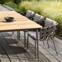 China Outdoor Furniture Dining Room Set with Aluminum Frame Teak Wooden Dining Table and Chairs for sale
