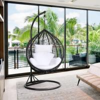 China 194.5X109X94.5cm Outdoor Double Seat Garden Furniture Rattan Patio Swings Hanging Egg Chair with Stand Plastic for sale