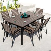 China Courtyard Garden Coffee Shop Metal Outdoor Furniture Set with Antiseptic Wood Design for sale