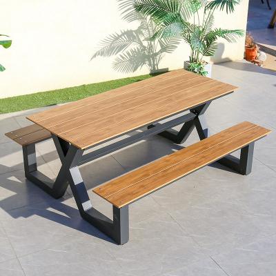 China Weather Resistant Extendable Cafe Plastic Wood Garden Dining Table Set for Restaurant for sale