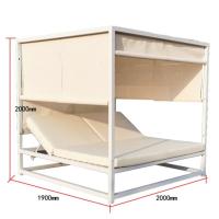 China Modern Hotel Pool Beach Furniture Aluminum Square Outdoor Double Cabana Daybed with Curtains for sale