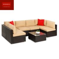 China NO Folded 7 Pieces Outdoor Rattan Sofa Set Luxury Wicker L Sectional Modern Design for sale