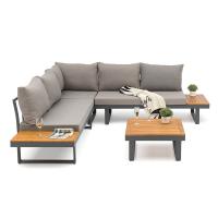 China Rattan Royal Furniture Outdoor Wicker Patio Garden Sofa Set with Brushed Aluminum for sale